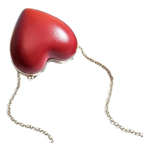 Boutique | Bags | Cherry Red Heart Shaped Ruby Clutch Purse Retro Chain ...